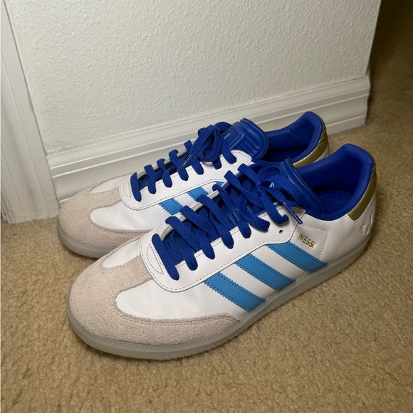 adidas | Shoes | Adidas Mens White And Blue Messi Sambas | Poshmark